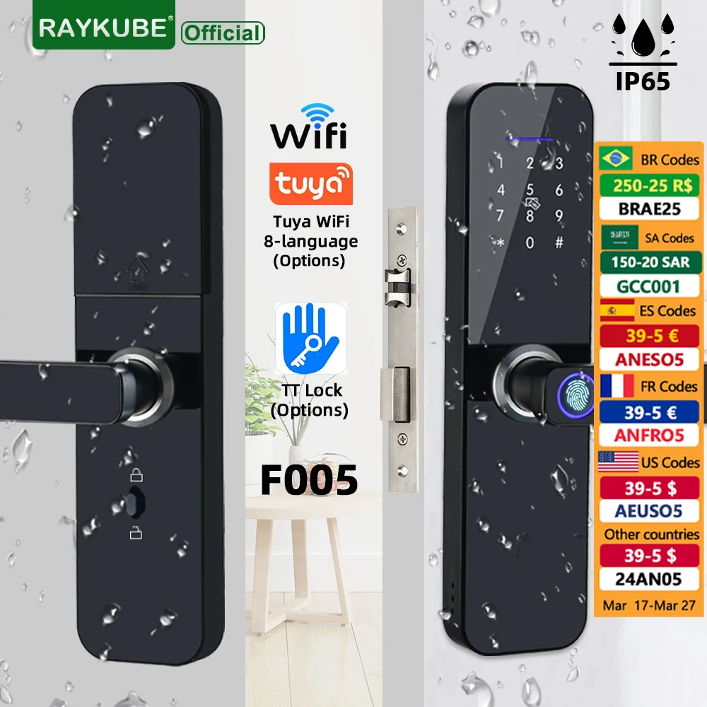 RAYKUBE-F005-IP65-Waterproof-Tuya-Wifi-TT-Lock-Electronic-Smart-Door ...