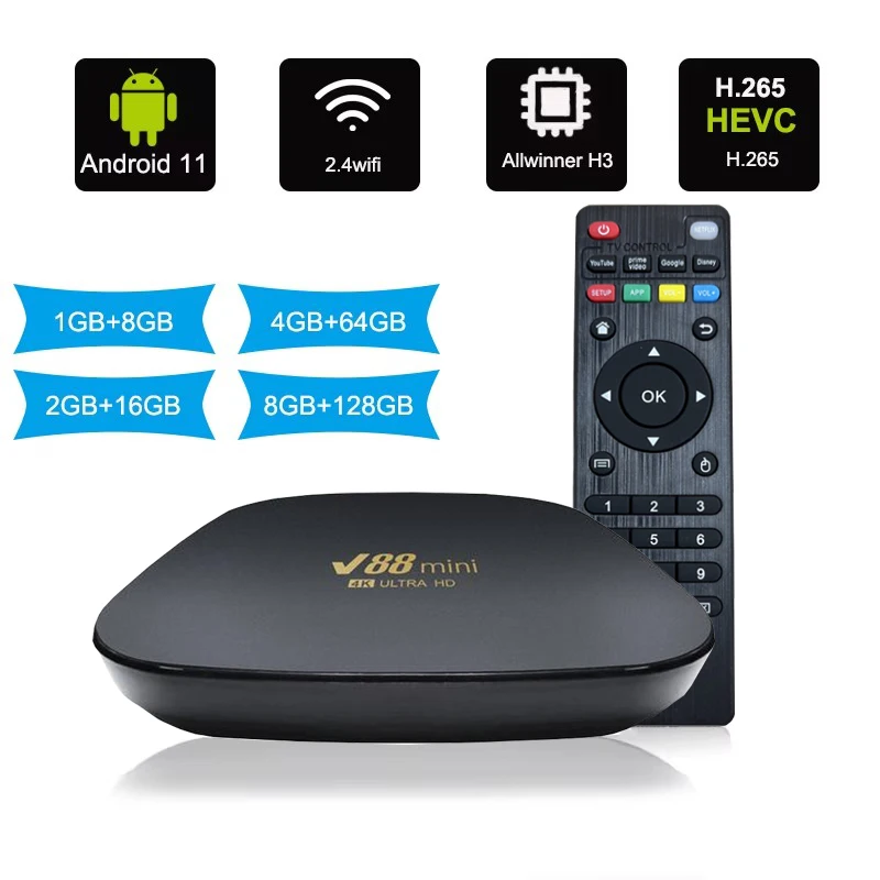 V88-Mini-Smart-Home-TV-Box-Android-11-Media-Player-1GB-de-RAM-8GB-ROM ...