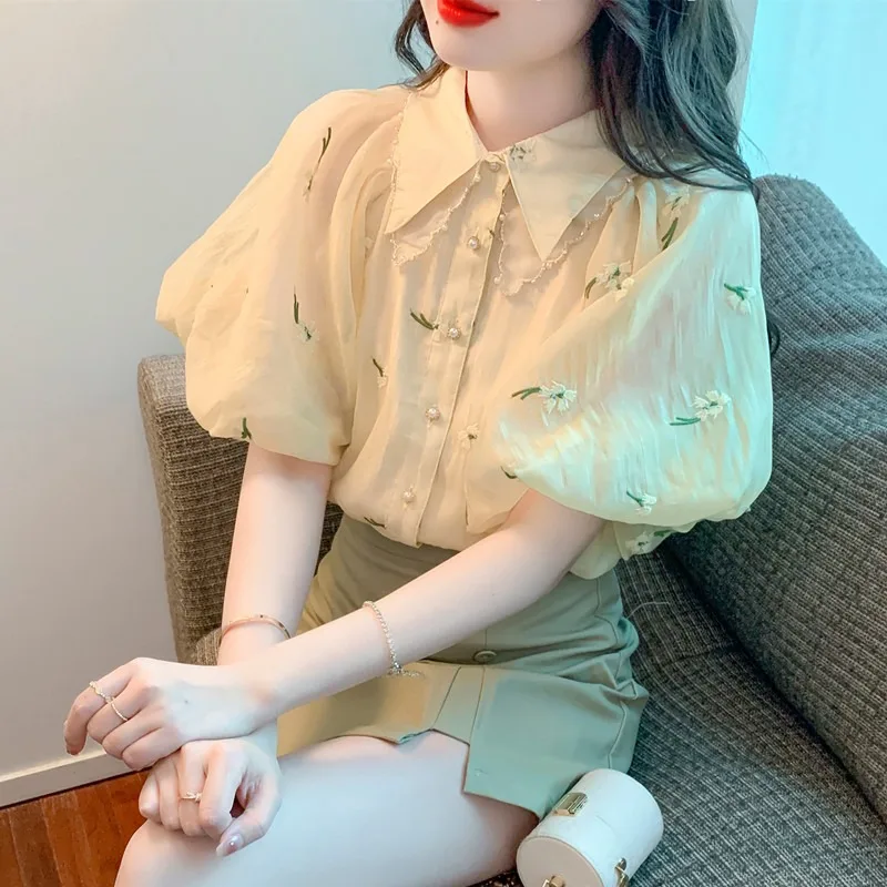 Sandro-Rivers-Sweet-Chiffon-Shirt-for-Women-Lantern-Sleeve-Tees-Chic ...