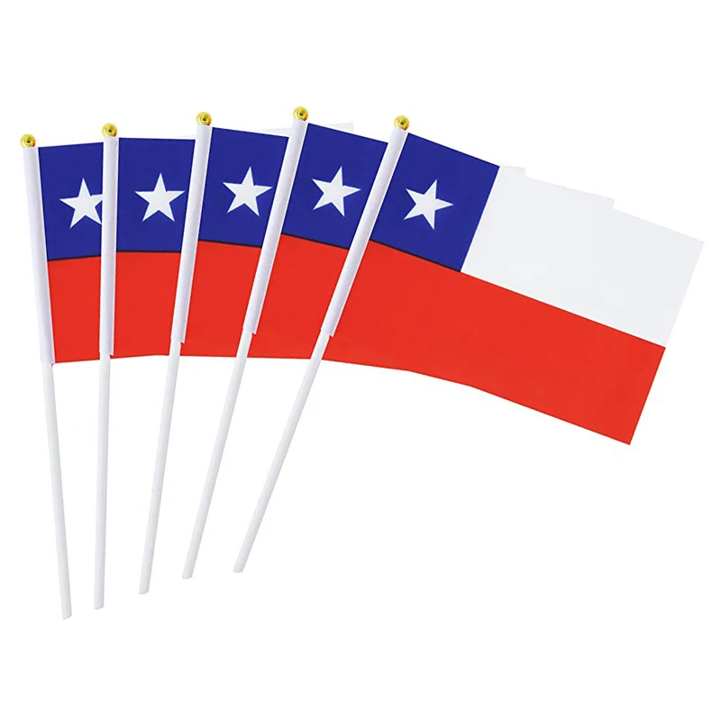 xvggdg 100pcs 14 * 21cm Small chile Hand Waving National Flag Polyester ...
