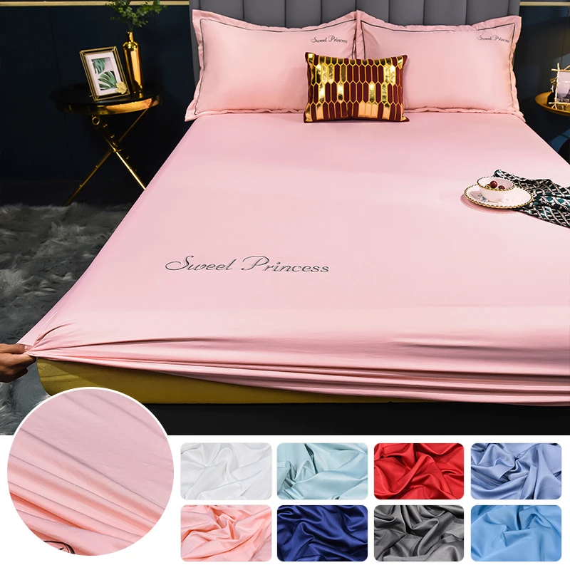 Satin-Silk-Fitted-Sheet-Solid-Color-Mattress-Cover-with-Elastic-Band ...