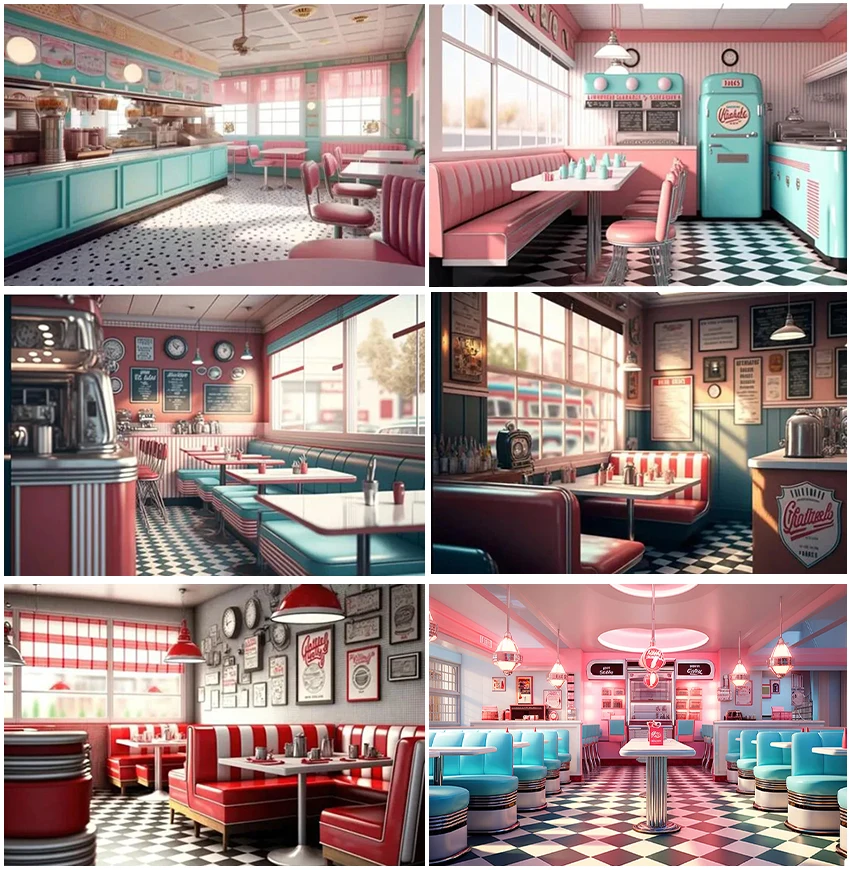 American-1950s-Style-Diner-Fast-Food-Backdrops-Restaurant-Photographic ...