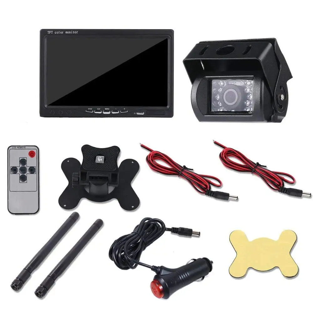 Wireless Dual Rear View Reverse Camera 7″ Monitor Kit for Truck Caravan ...