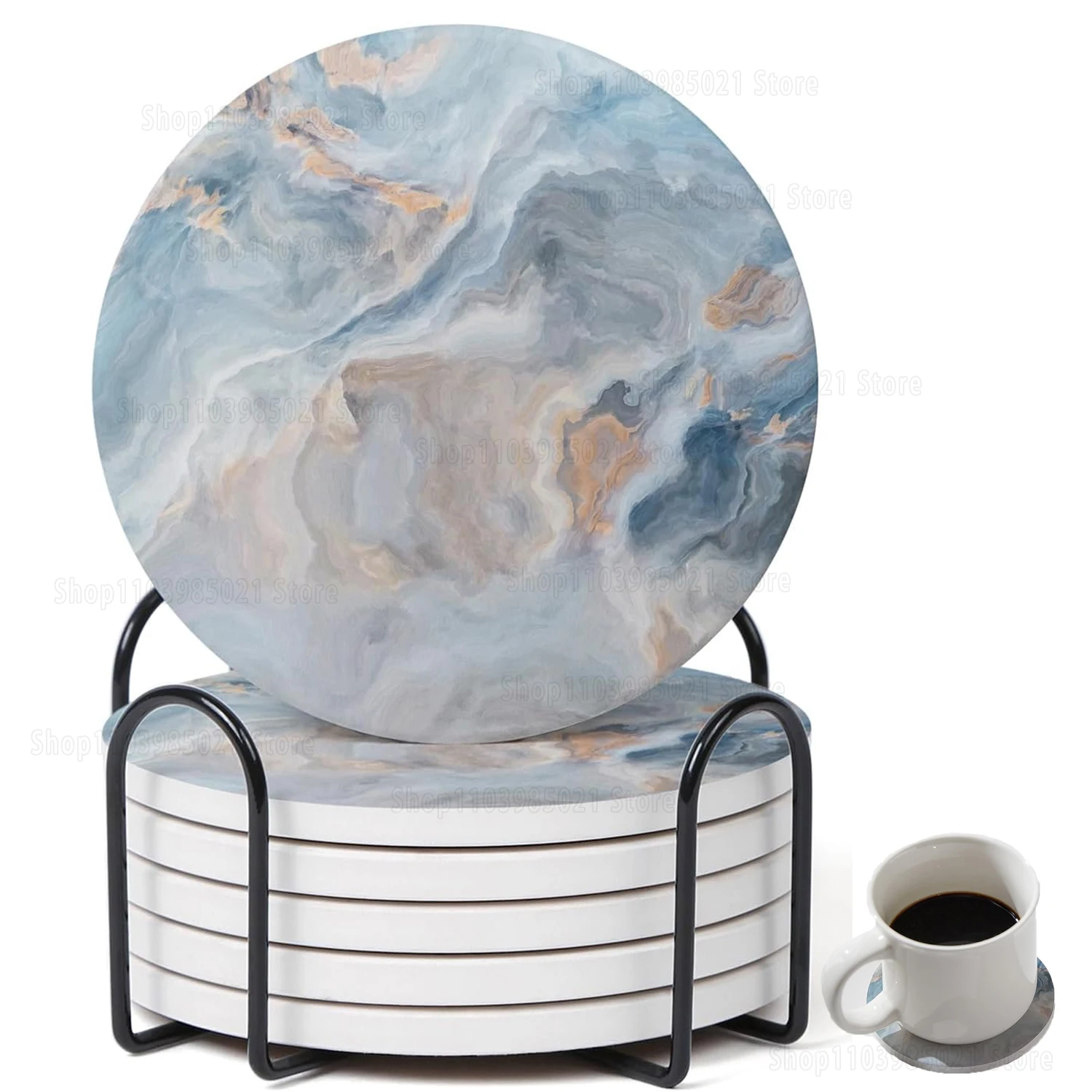 6Pcs-Ceramic-Coasters-Marble-Style-with-Holder-Absorbent-Drink-Coaster ...