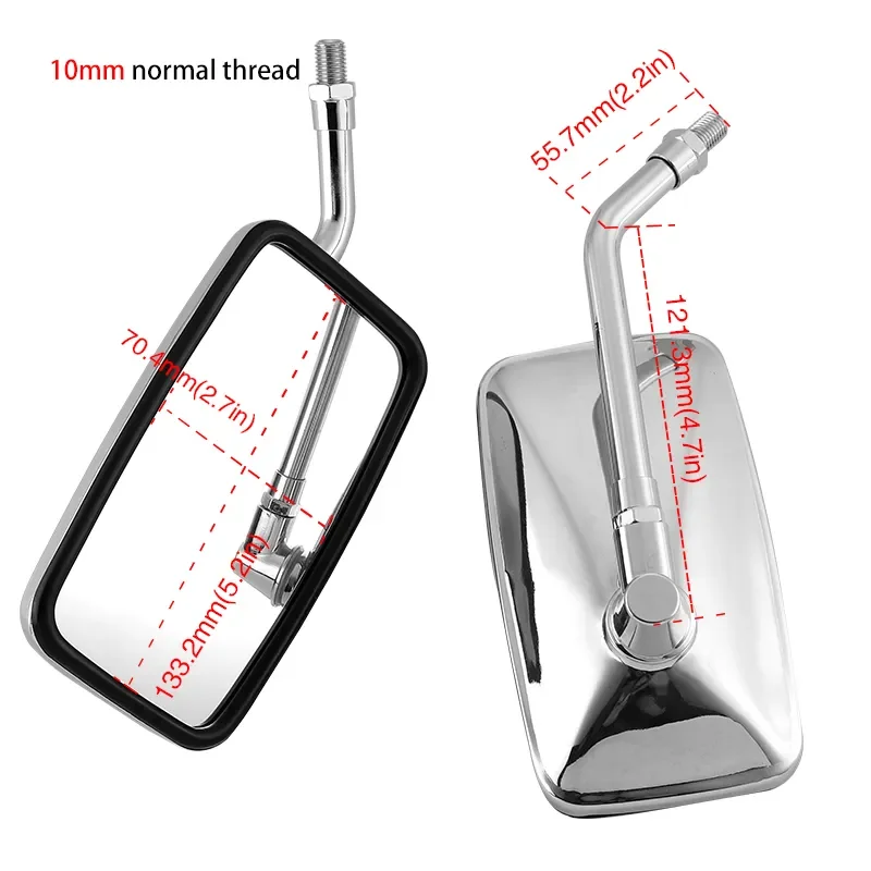 Pair-Universal-Rectangle-Motorcycle-Rearview-Mirrors-10mm-Chrome ...