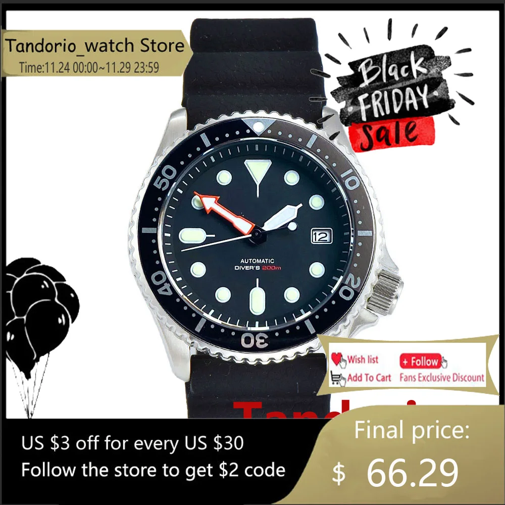 Tandorio 41mm Nh35a Automatic Mens Diver Watch 200m Waterproof Sapphire ...