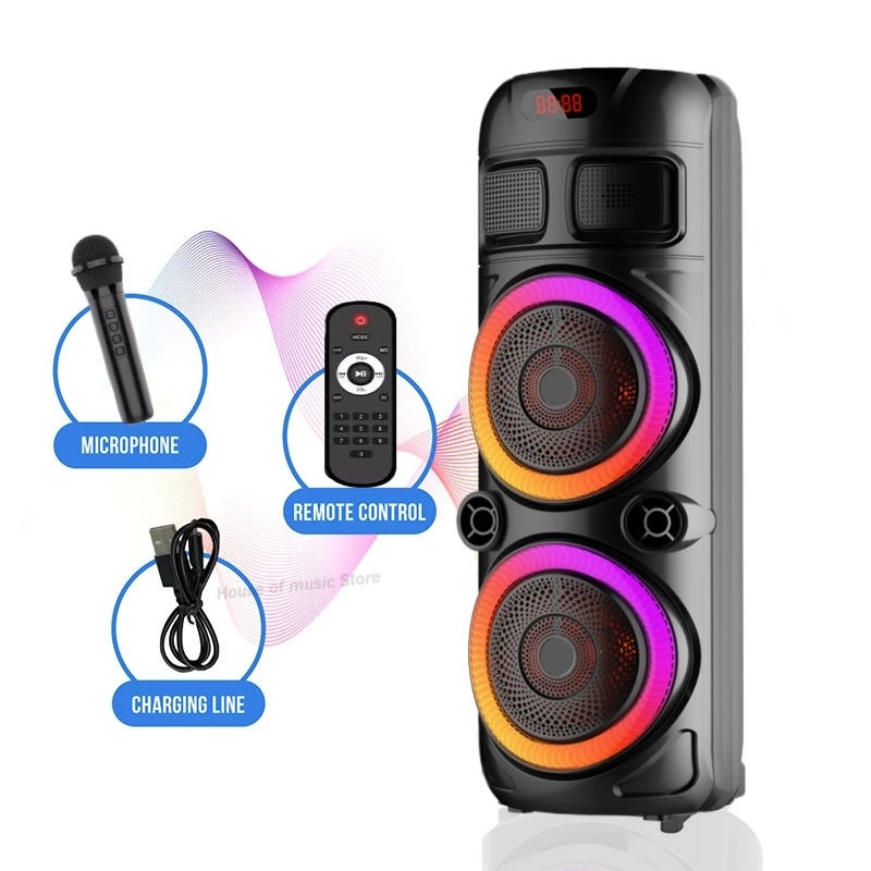 New-Dual-8-Inch-Bluetooth-Speaker-Wireless-LED-Light-Party-DJ-Stage-Mic ...