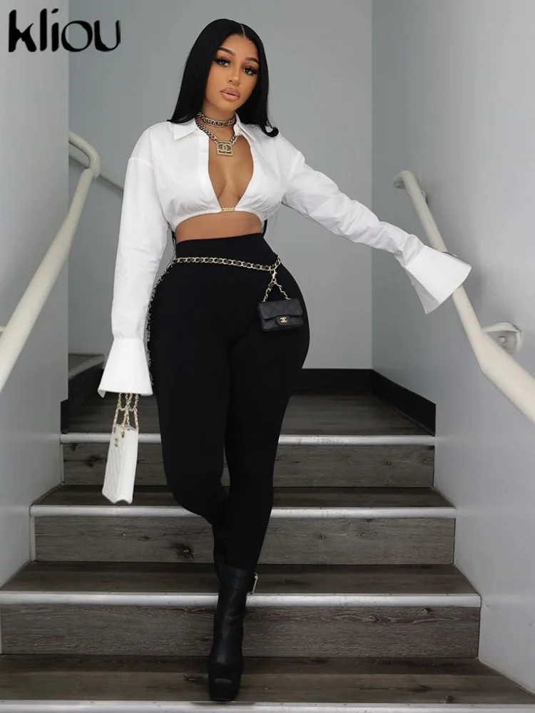 kliou-Lapel-Fashion-Tees-Women-Autumn-New-Concise-Length-Sleeve-Low ...