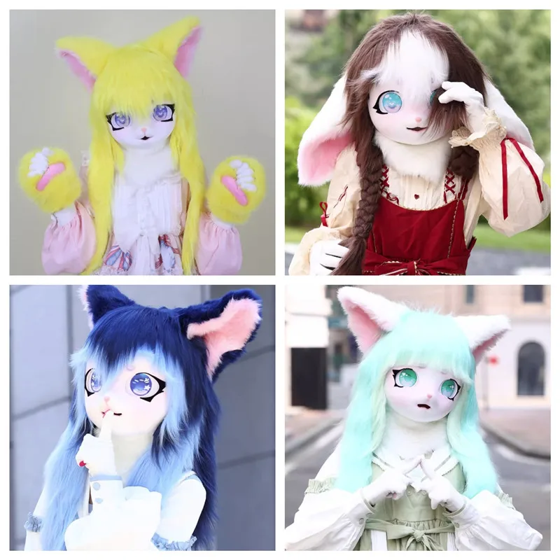 Furry Headbase Rabbit Doll Animal Cosplay Costume Kid Gift Fursuit Head ...