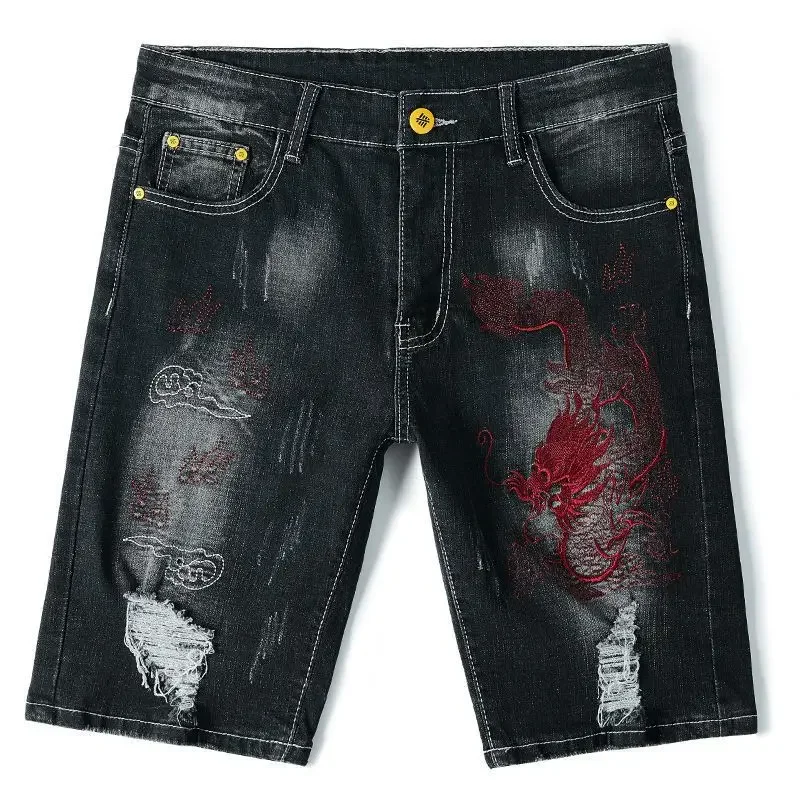 Slim-Man-Denim-Shorts-Embroidery-Ripped-Skinny-Short-Jeans-Pants-for ...