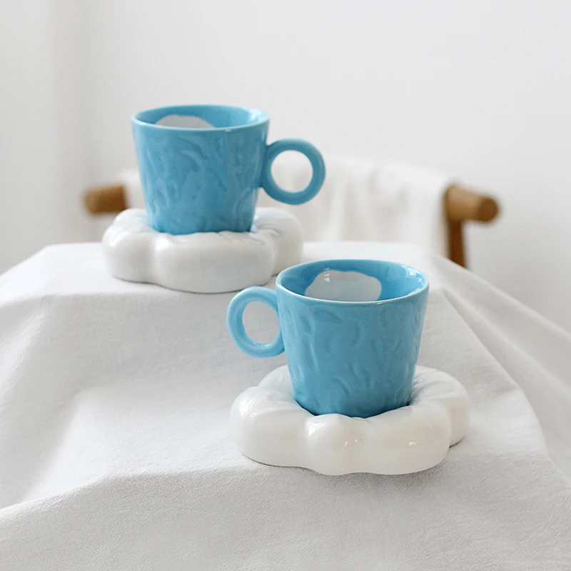 Creative Hand Painted Cloud Coffee Cups and Saucers Underglaze Ceramic ...