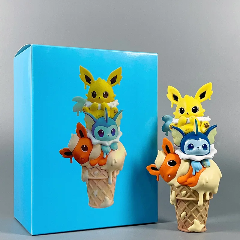 Pokemon Cone Ice Cream Pikachu Eevee Cartoon Figure Model PVC Ornament ...