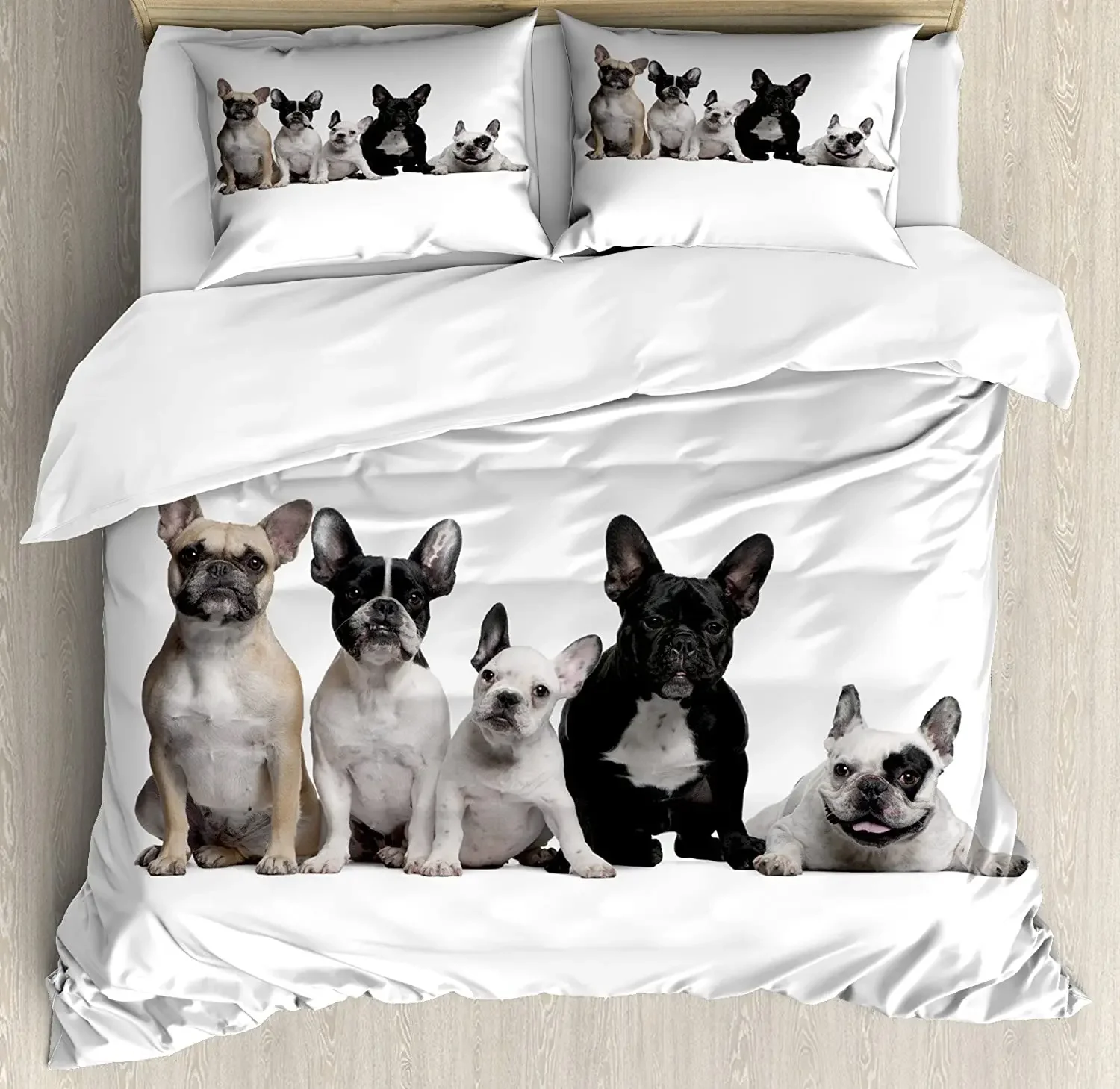 Bulldog-Bedding-Set-For-Bedroom-Bed-Home-Group-of-Young-French-Bulldogs ...
