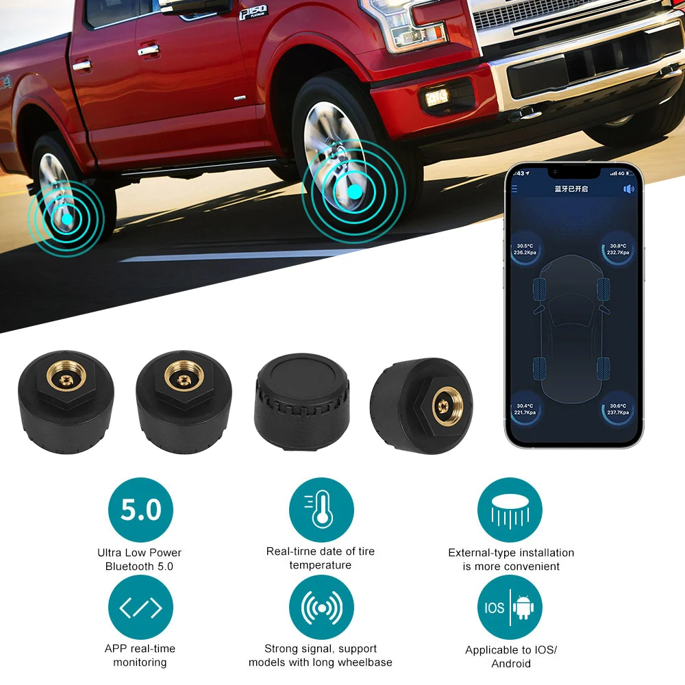 Android-IOS-External-Mobile-Phone-APP-Display-Tire-Pressure-Monitoring-System-Bluetooth-5-0-Car ...