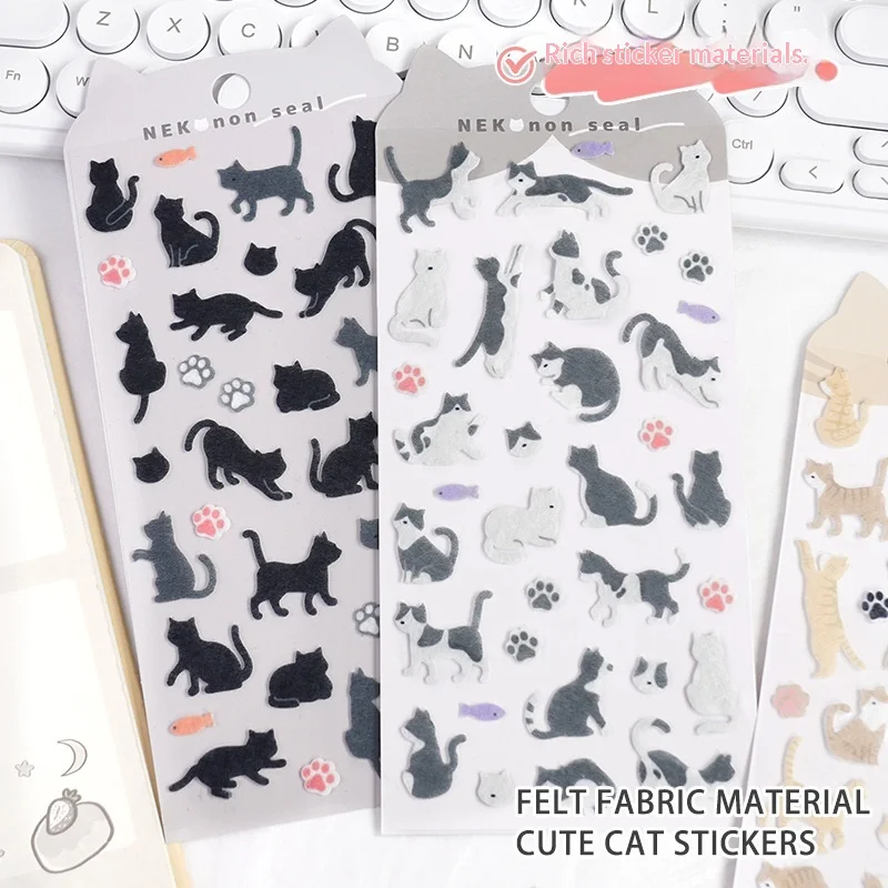 Kitten felt cloth flocking stickers cartoon cat children's reward ...