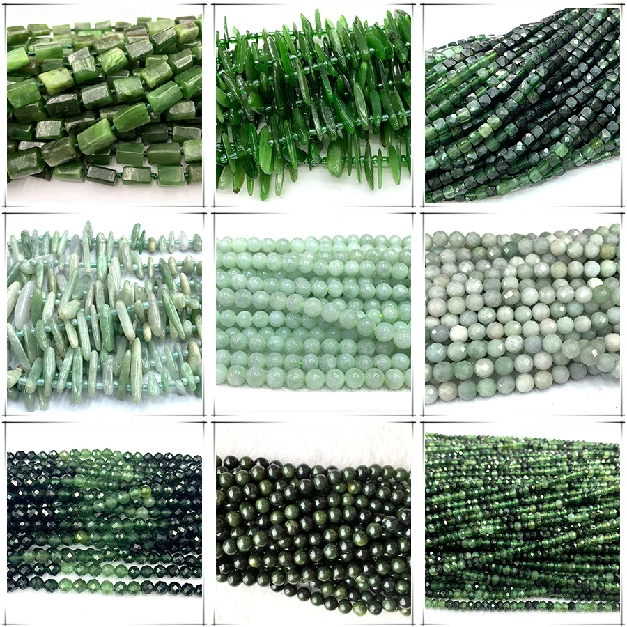 Veemake Natural Jadeite Jade Faceted Round Rondelle Edge Cube Disc ...