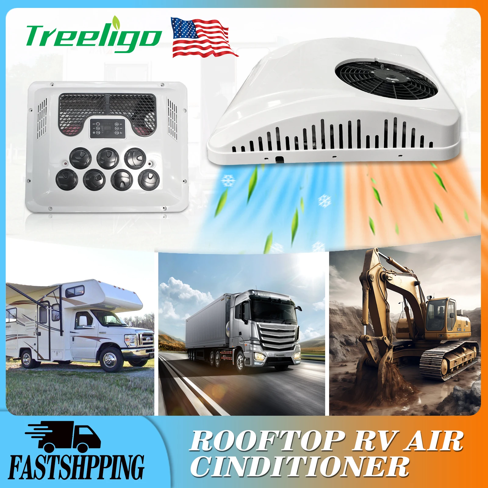 Treeligo-12V-13500BTU-Rooftop-Air-Conditioner-Heat-Cool-24V-Electric ...