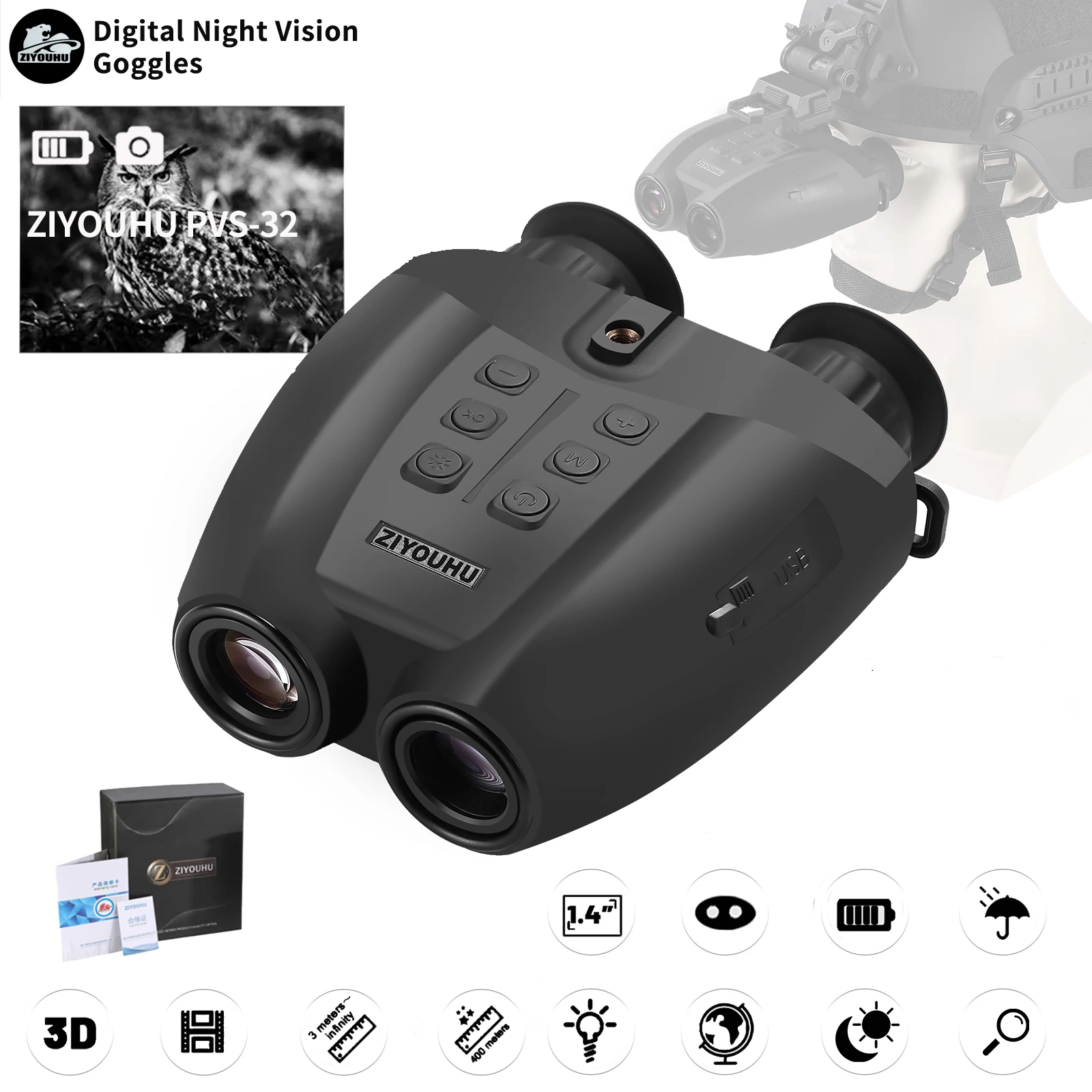PVS32-Helmet-Night-Vision-Digital-Infrared-Binoculars-HD-1080P-Video ...