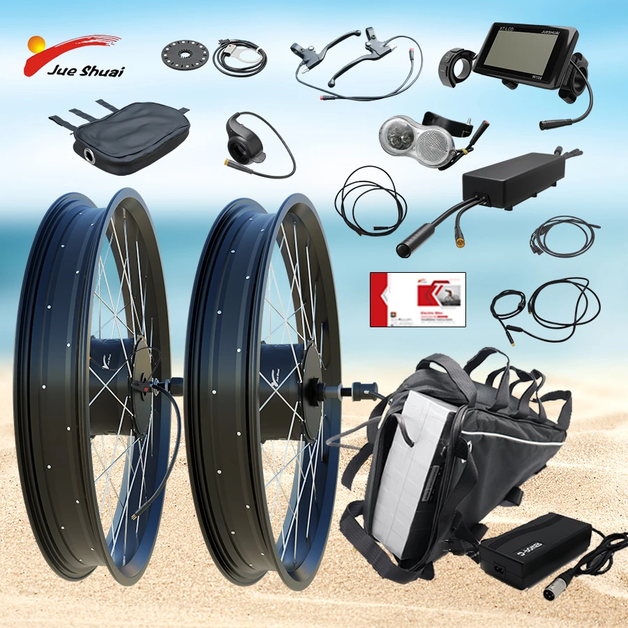 2000W Dual Motor Electric Fat Bike Conversion Kit with Battery 48V 20AH ...