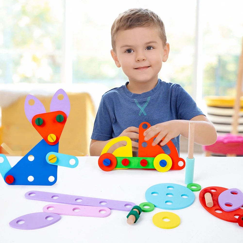 Wooden Nut Bolts Building Blocks Shape Education Kids Montessori ...