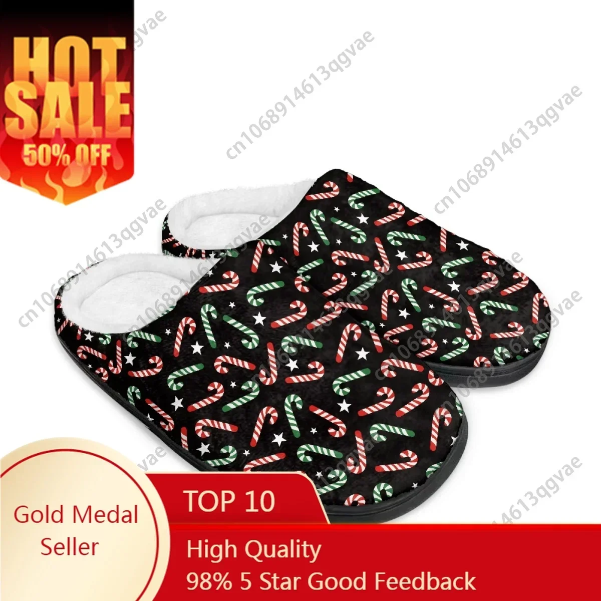 Christmas Candy Canes Pine Cones Pink Snowman Home Cotton Slippers Mens ...
