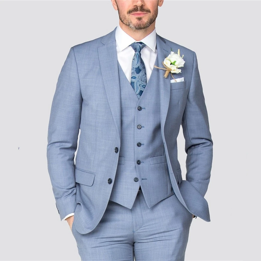 Light Blue Suits For Men Formal Party Business Blazer Wedding Groom ...