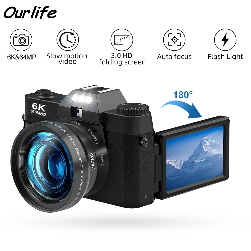 Ourlife Compact Digital Photography Camera 6K WIFI WebCam Vintage Vlog ...