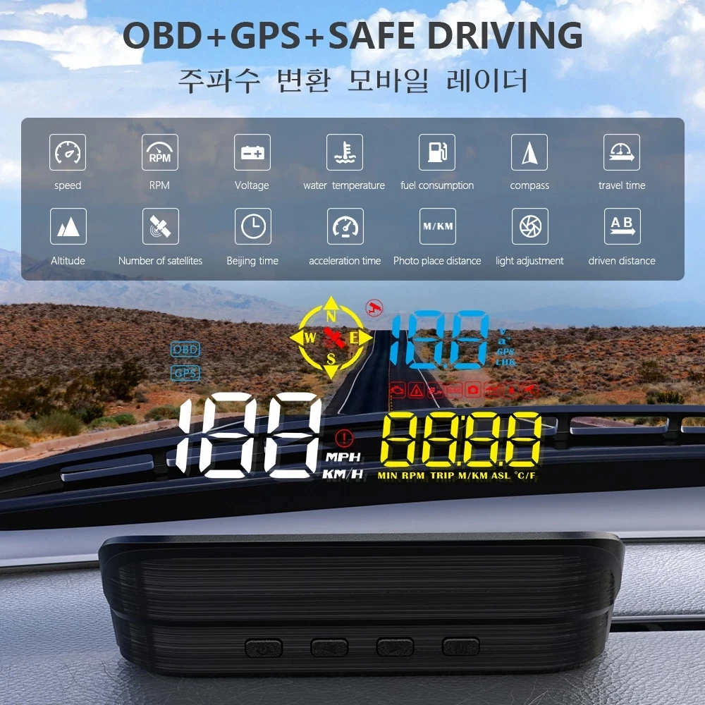 OBD2-GPS-Speedometer-HUD-Head-Up-Display-Detector-Radar-RPM-Speed-Limit ...