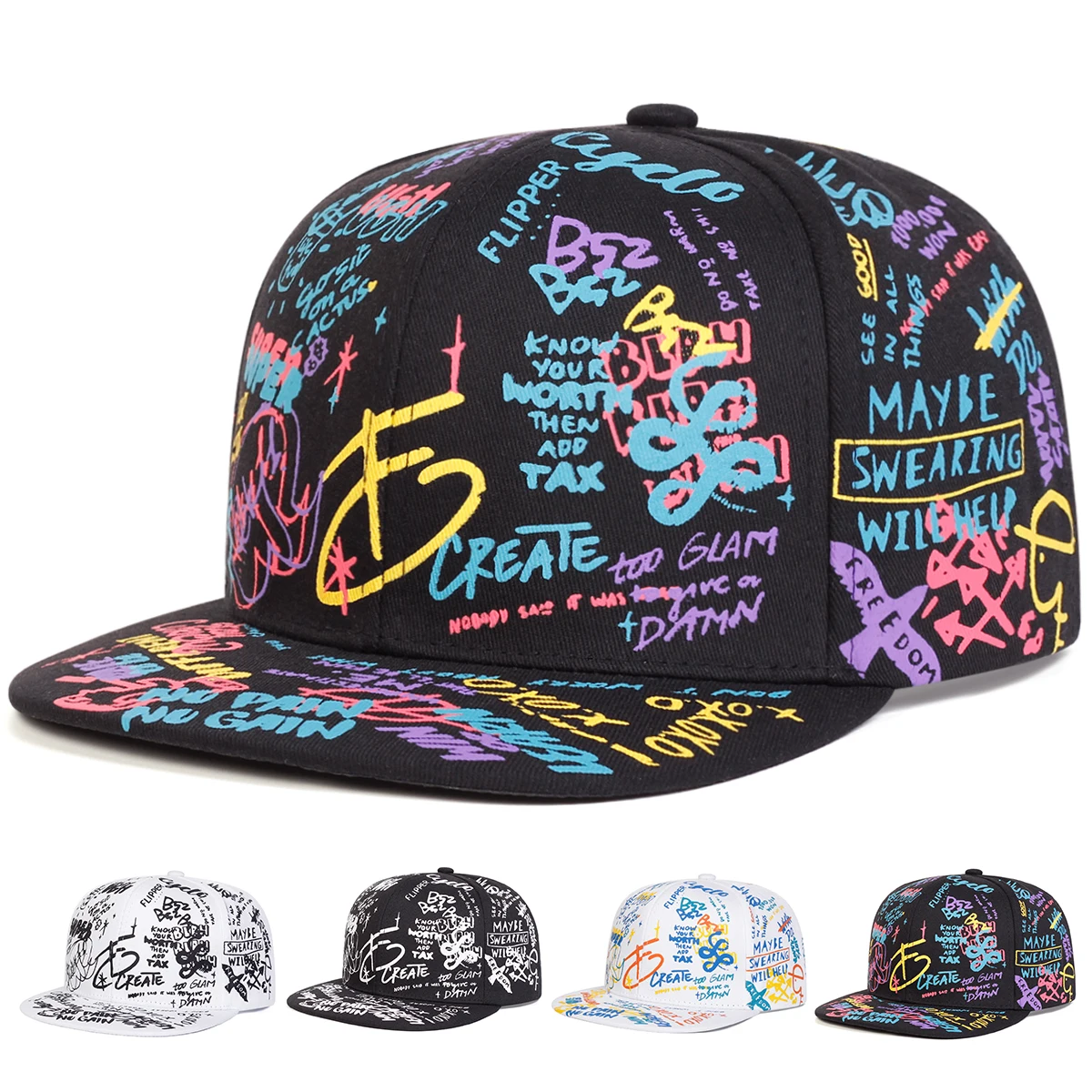 Unisex Colorful Letter Graffiti Printing Hip-hop Hats Spring Autumn ...