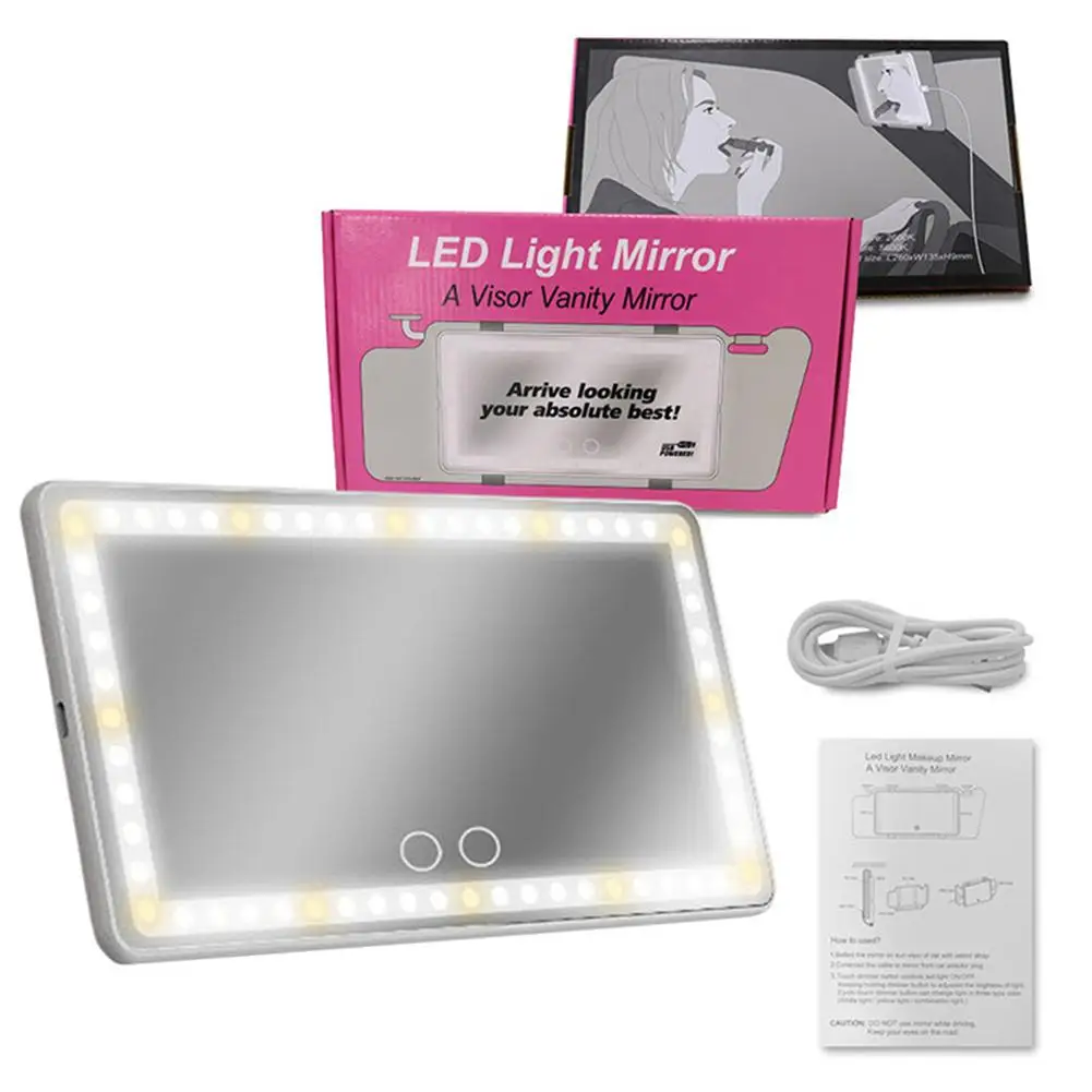 Car-Sun-Visor-Vanity-Mirror-Rechargeable-LED-Makeup-Mirror-With-3-Light ...