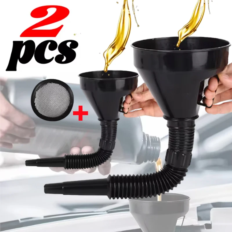 2PCS Car Petrol Filling Funnel Black Long Handle Detachable Hose With ...