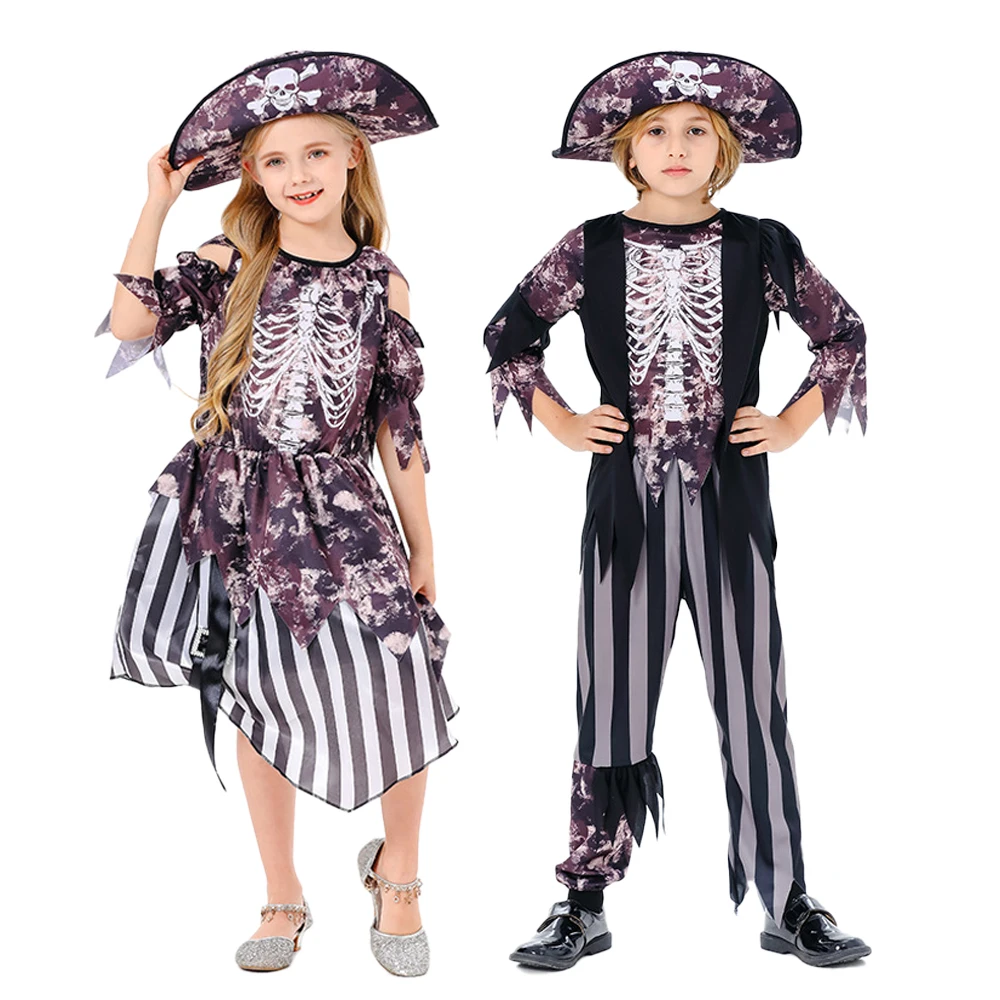 Pirate-Captain-Children-Cosplay-Costume-Girls-And-Boy-Skull-Hat-Dresses ...