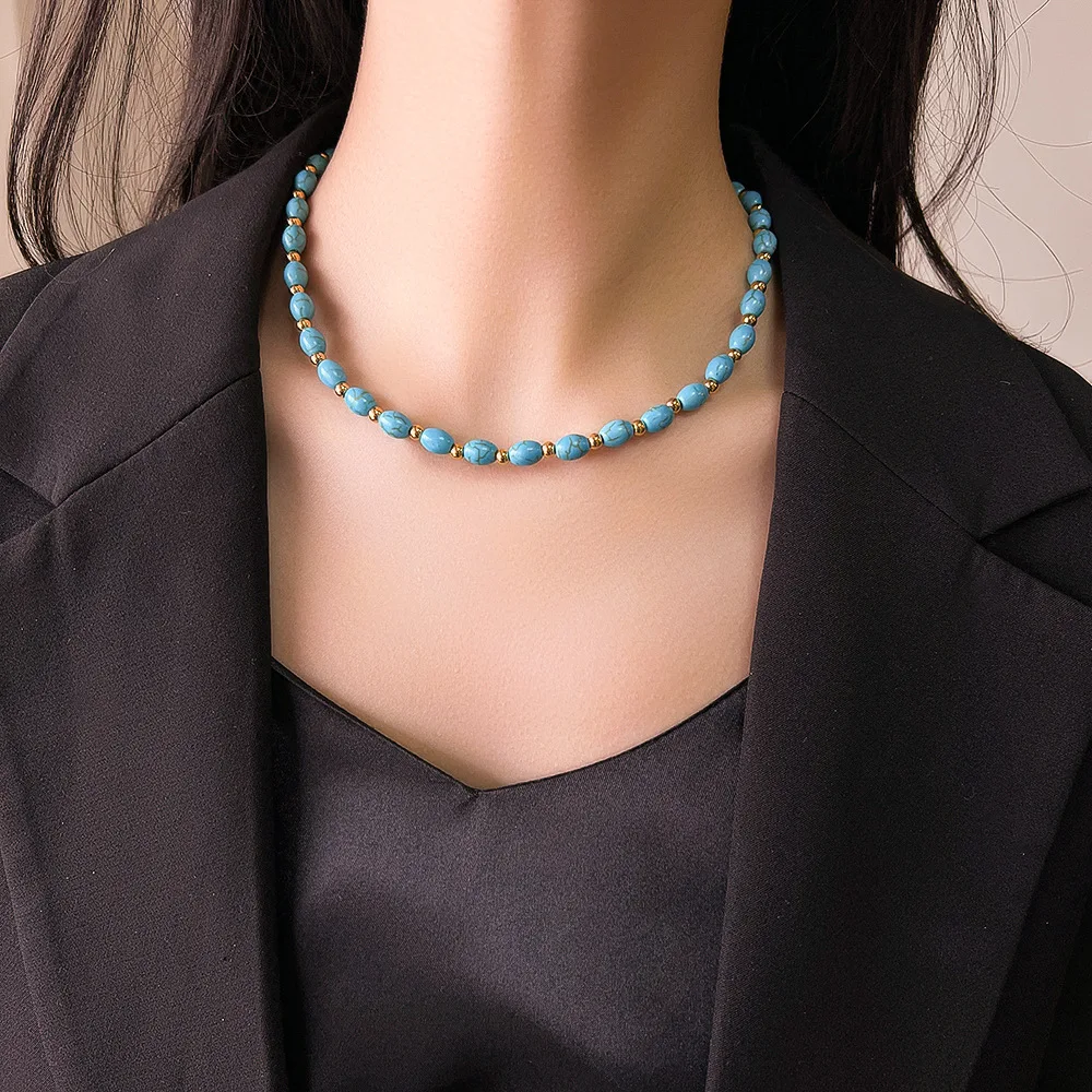 New Trend Green Stone Choker Necklace For Women High Quality Girls 316L ...