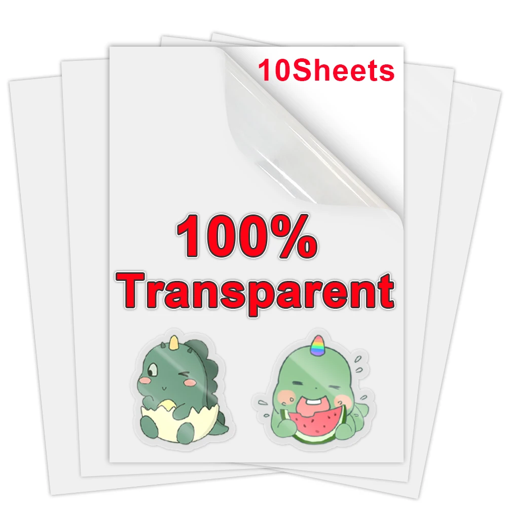 10-Sheets-Printable-Vinyl-Sticker-Paper-100-Transparent-Self-adhesive ...