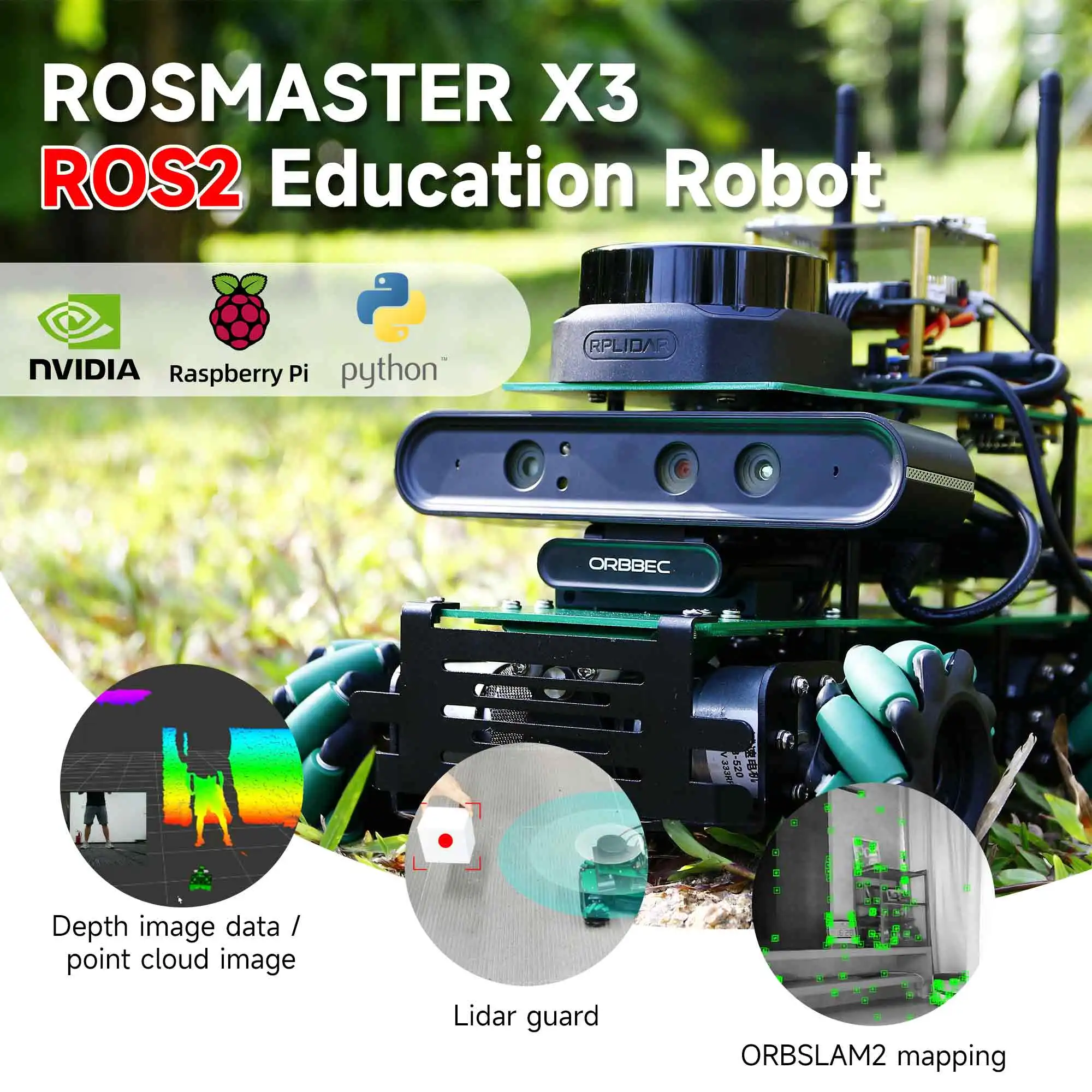 ROSMASTER X3 ROS2 Robot Mecanum Wheel Aluminum Alloy Frame Autopilot ...