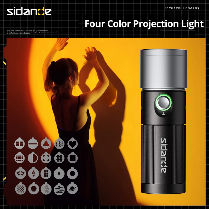SIDANDE-10W-Flashlight-Four-Color-Projection-Light-Built-in-8400mAh ...