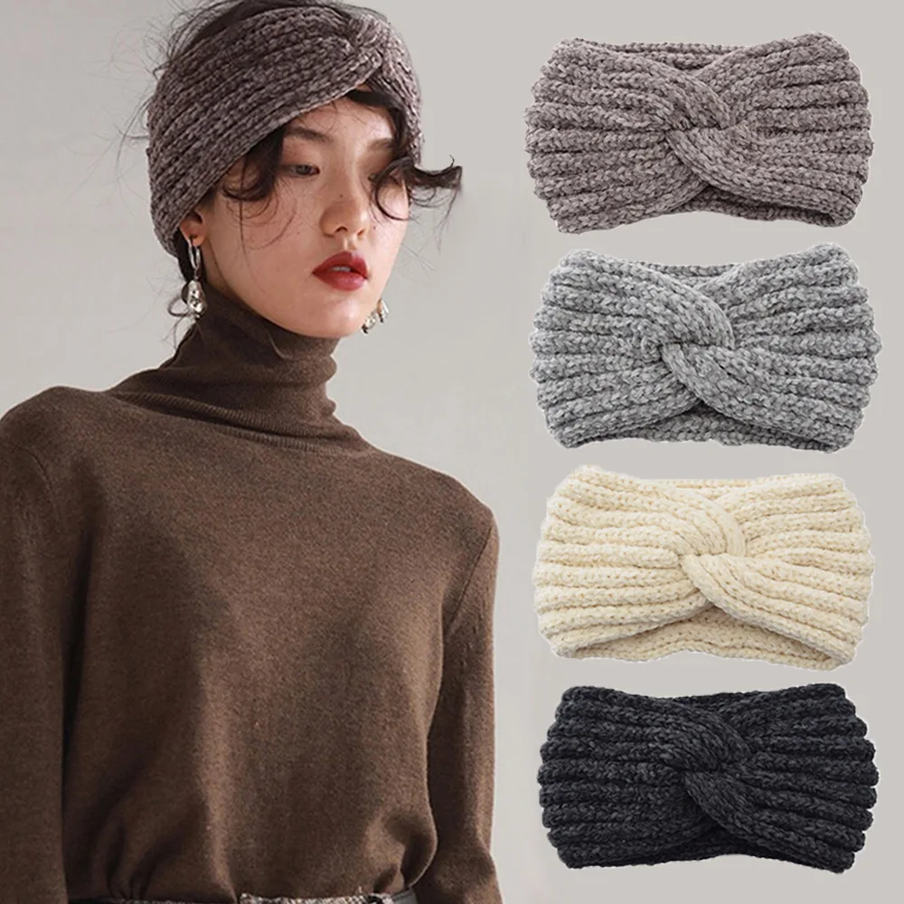Windproof Going Out New Winter Solid Woolen Hairband Women'S Warm Wide ...