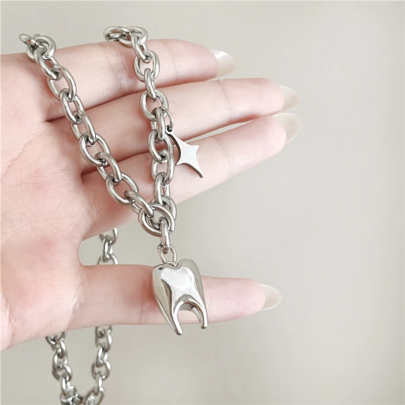 Teeth Necklace Mens Jewelry | Chain Men Pendant Teeth | Necklace Steel ...