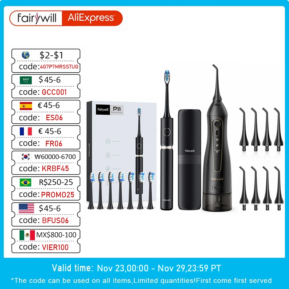 Fairywill-Electric-Sonic-Toothbrush-Water-Flosser-USB-Charge-Waterproof ...