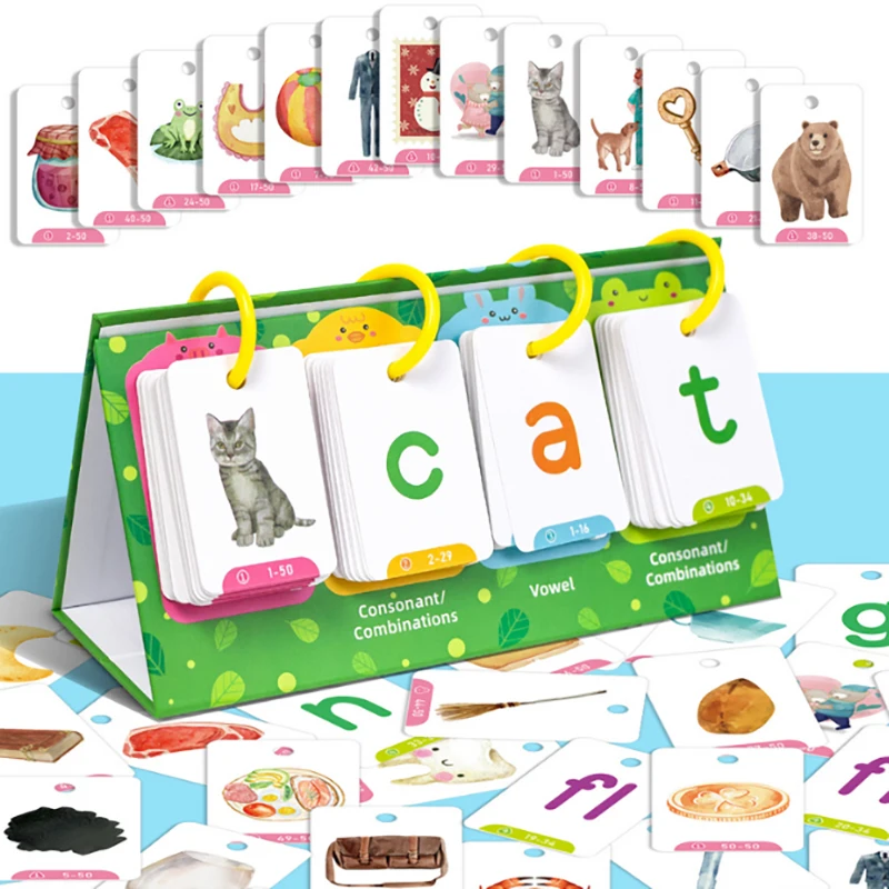 Kids CVC Words Flashcards - Phonics Flip Chart & Word Builder, Sight ...
