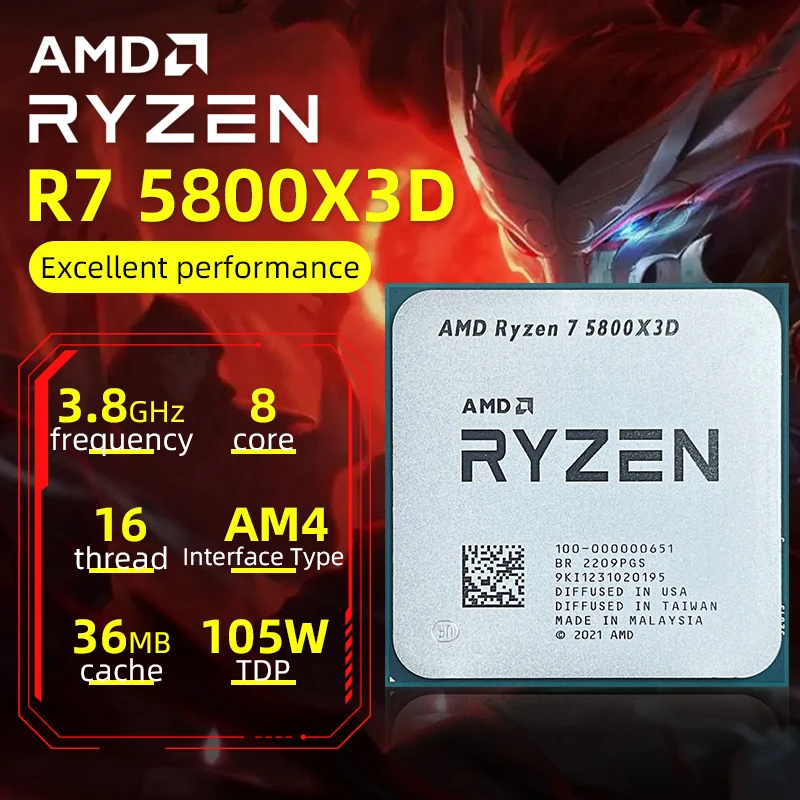 Amd novo ryzen 7 5800x3d r7 5800x3d 3.4 ghz 8 core processador cpu de ...