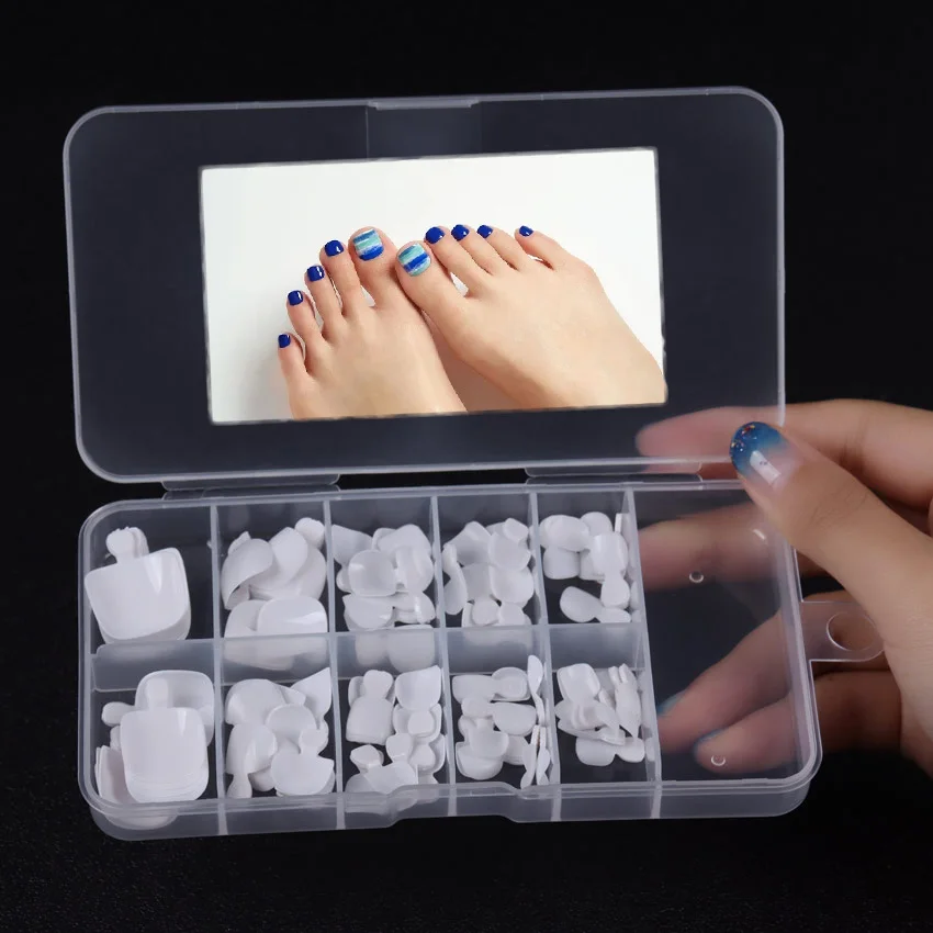100PCS-Square-False-Toe-Nails-Full-Cover-Natural-White-Clear-Press-On ...