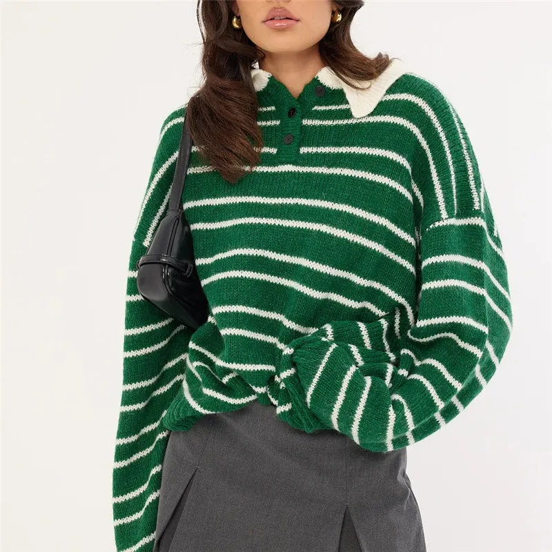 Women's Autumn Winter Knit Sweater Tops Y2K Vintage Long Sleeve Lapel ...
