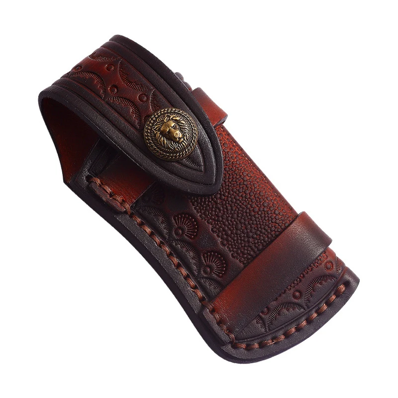 New Carved Leather Case Head Layer Cowhide Folding Knife Holster ...