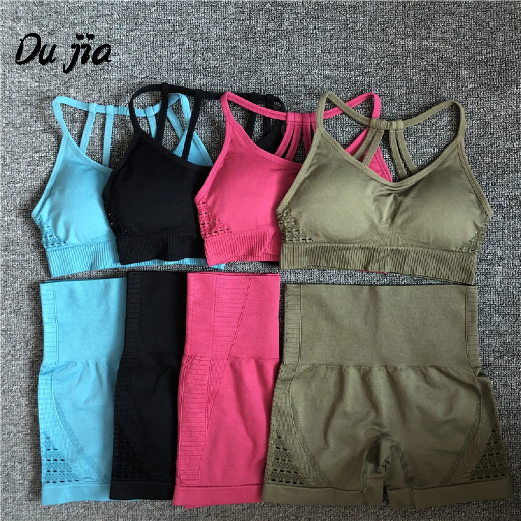 Energy Seamless Gym Set Women 2 Piece Yoga Short Sets Fitness Athletic ...