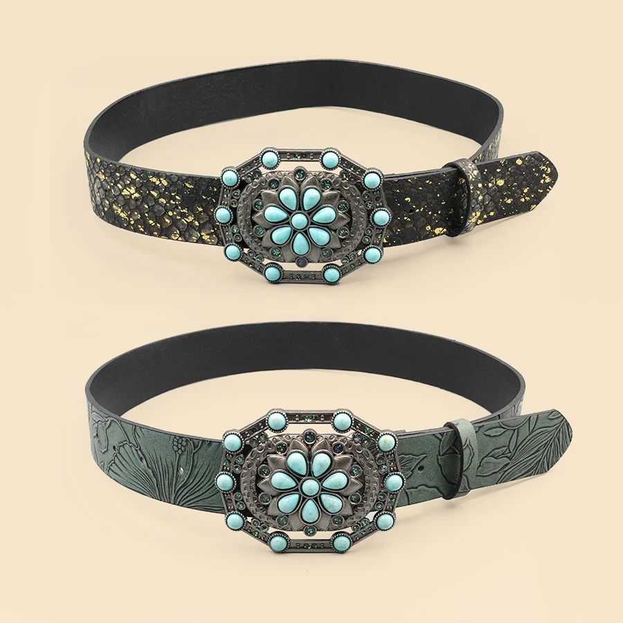 Retro Court Style Imitation Gemstone Inlaid Women's Wide Belt, Western ...