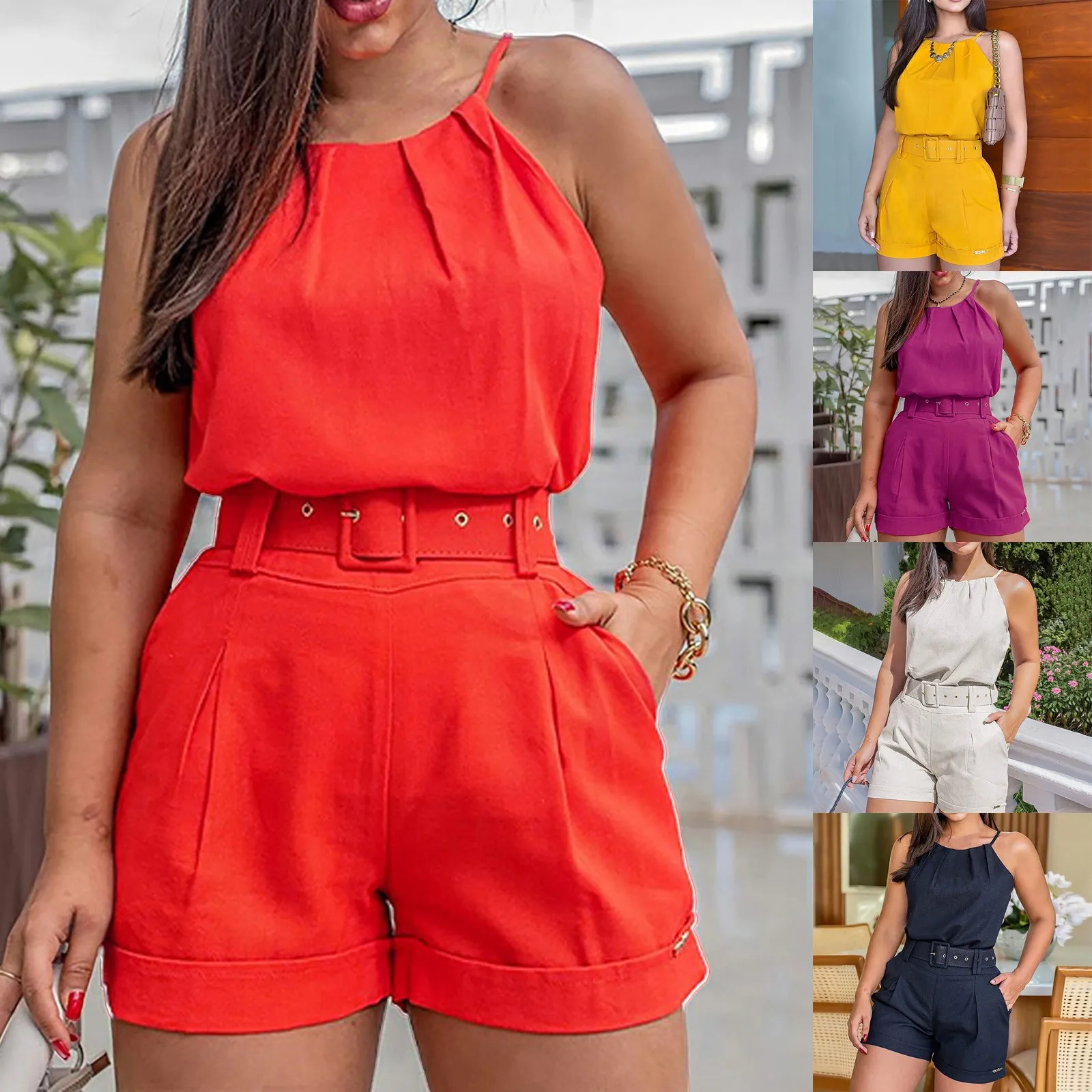 summer-clothes-women-2024-Women-Solid-Strap-Vest-Pants-Suits-Fashion ...