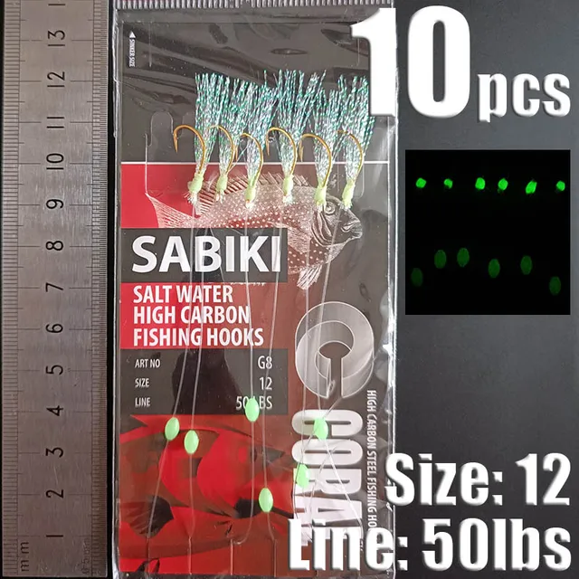 Lunker Sabiki lure flasher rig hook soft bait luminous eel glow dark ...