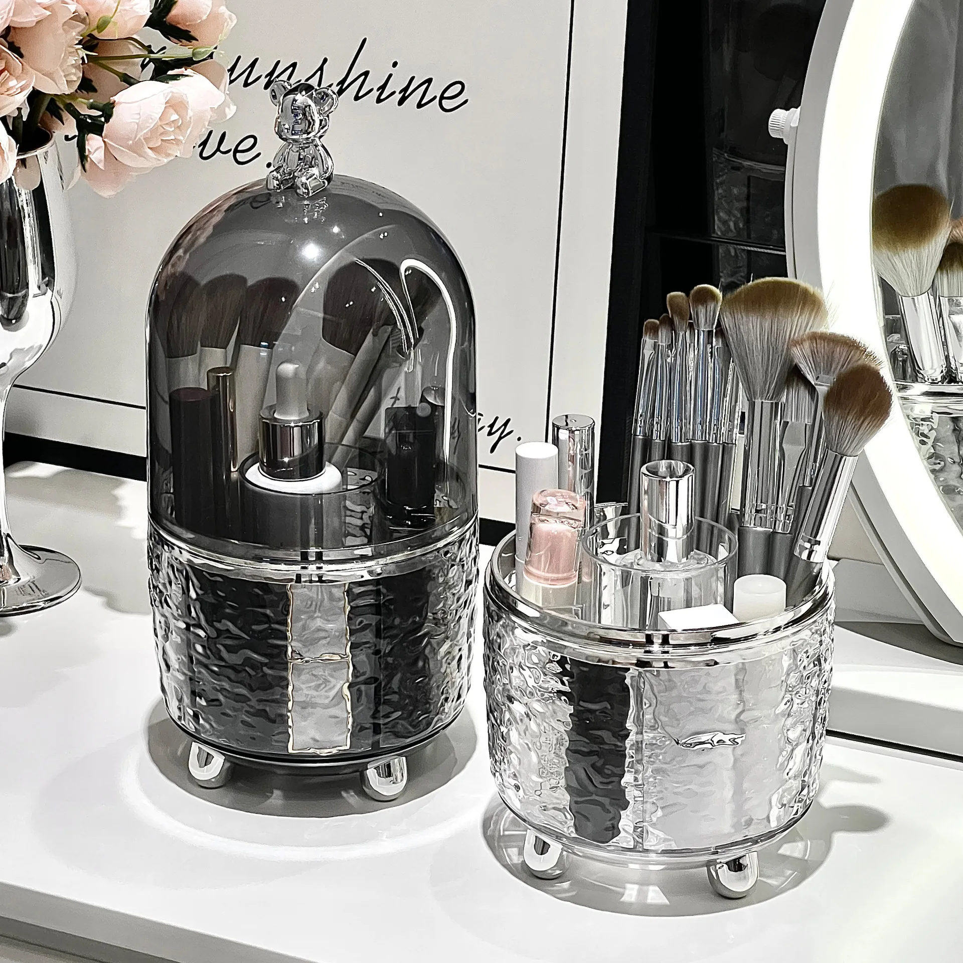 Acrylic-360-Rotating-Makeup-Brush-Holder-With-Lid-Clear-Makeup-Brush ...