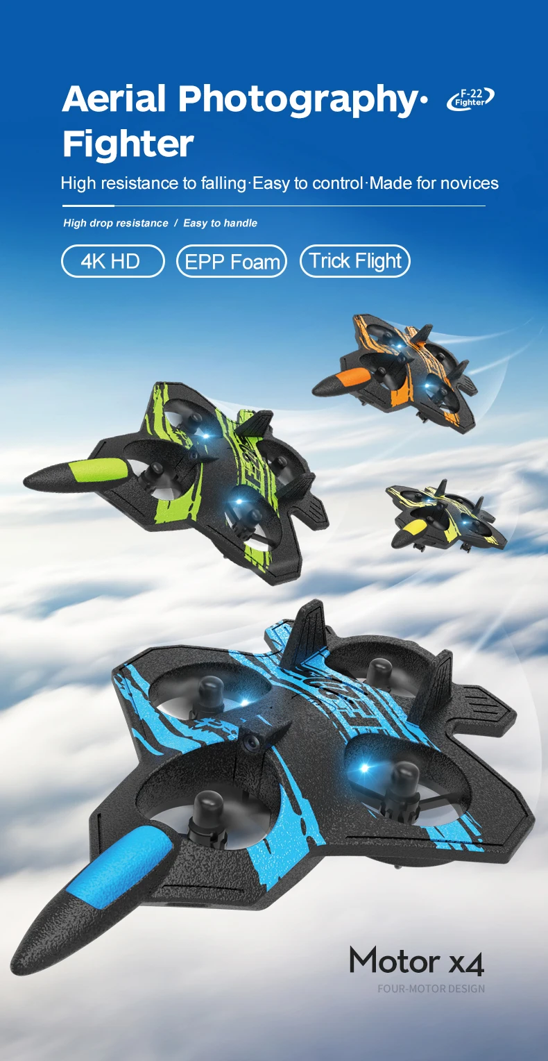 OU Caméra 4K-Avion RC en Mousse F22 avec Caméra 4K 360 °, Cascadeur ...